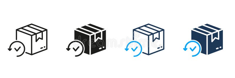 Check and Return Parcel Line and Silhouette Icon Set. Shipping Order ...