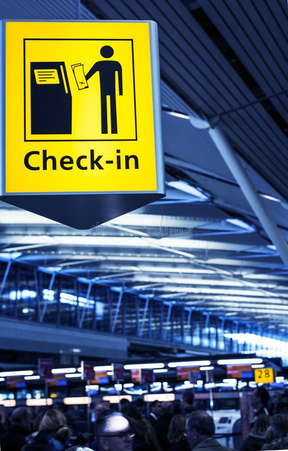 Check-in sign at airport editorial image. Image of indoors - 37453965