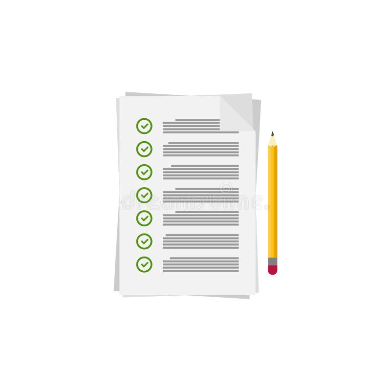 Check Sheet with Pencil in Flat Style Stock Illustration - Illustration ...