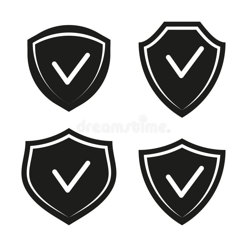 Check Shield Icon. Vector Approval Symbol. Black Defense Shape ...