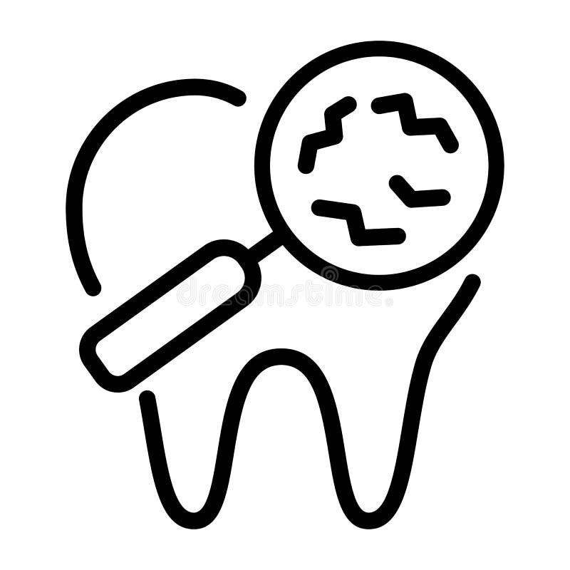 Check Teeth at Dentist Outline Icon. Caries Tooth Under Magnifying ...