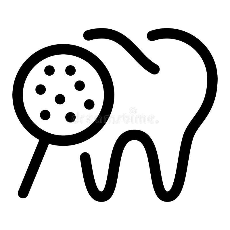 Check Teeth at Dentist Outline Icon. Caries Tooth Under Magnifying ...