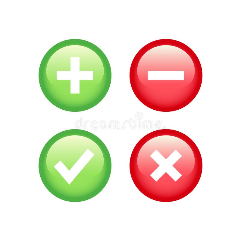 Check, Tick, Plus and Minus Sign Button Stock Vector - Illustration of ...