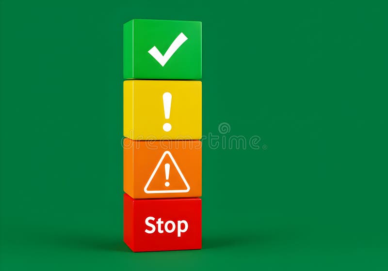 Check Warning Danger Stop Blocks on Green Background Concept of Process ...