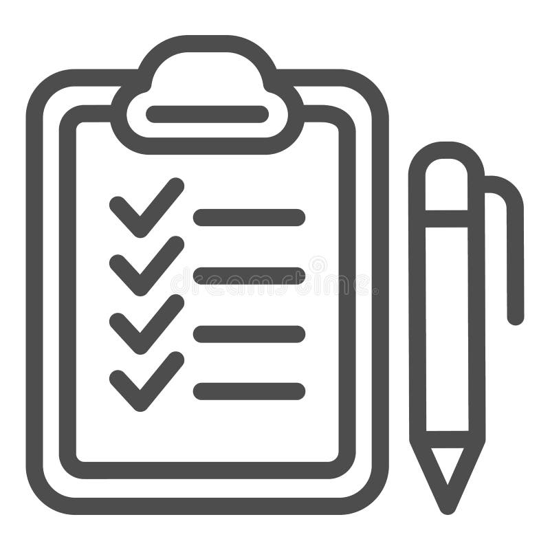 Checkboard and Pen Line Icon. Checklist with Pen Vector Illustration ...