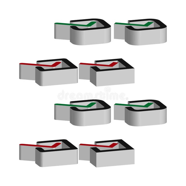 Checkbox Checkmarks. Three Dimensional Icons. Red Green Options. Vector ...