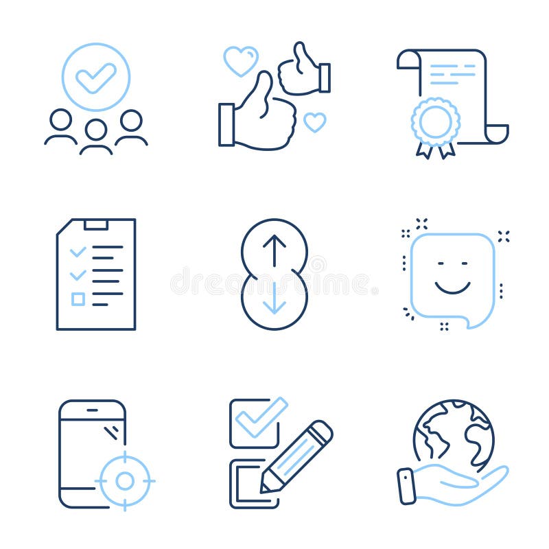 Checkbox, Scroll Down and Smile Icons Set. Interview, Seo Phone and ...