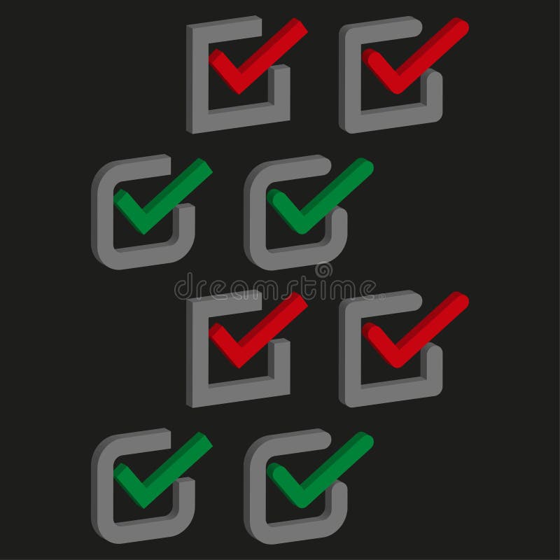 Checkbox Selection Symbols. Isometric Checkmarks. Red Green Choices ...