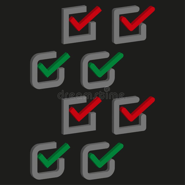 Checkbox Selection Symbols. Isometric Checkmarks. Red Green Choices ...