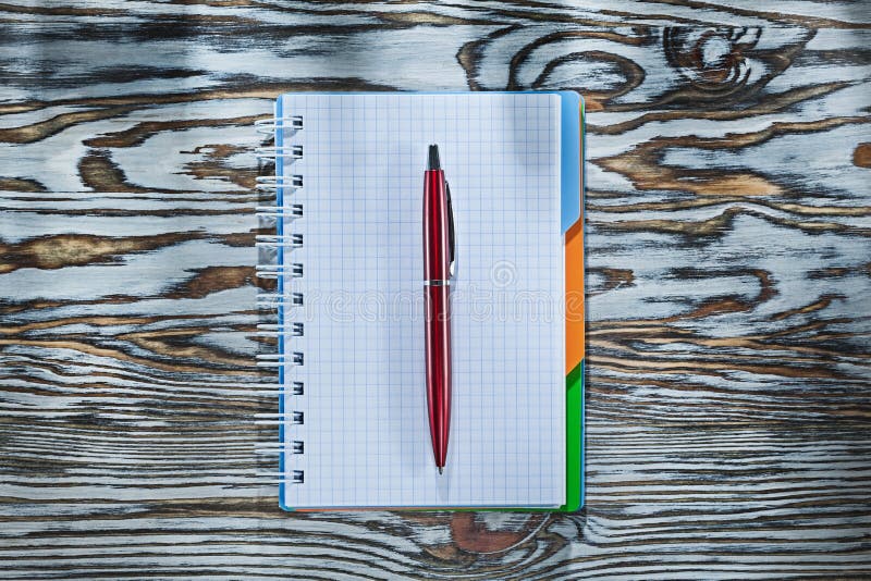 Checked Blank Note-book Pen on Wooden Board Stock Photo - Image of ...