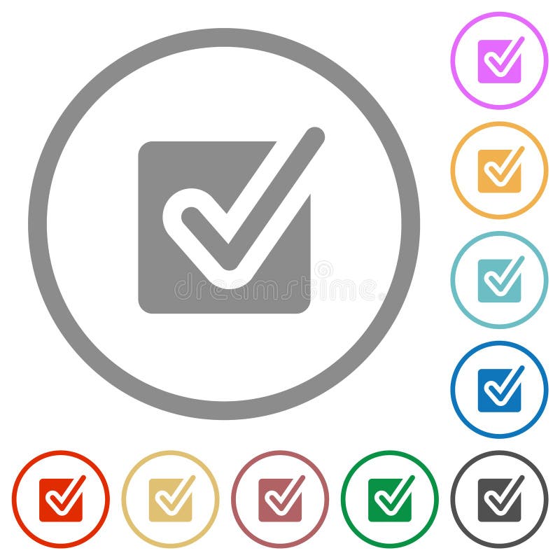 Checked Box Flat Icons with Outlines Stock Vector - Illustration of ...