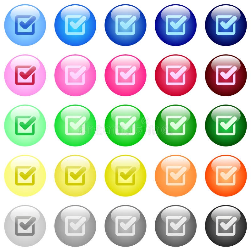 Checked Box Icons in Color Glossy Buttons Stock Vector - Illustration ...