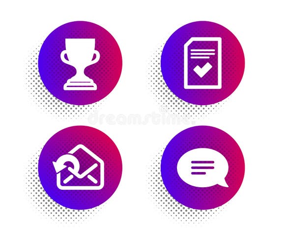 Checked File, Send Mail and Award Cup Icons Set. Chat Sign. Correct ...