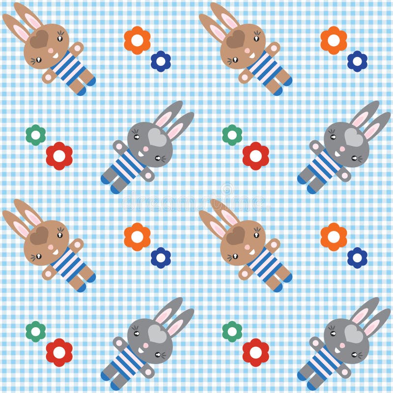 Checked Pattern With Cute Rabbits Stock Vector - Illustration of child ...