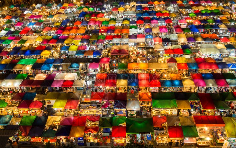 Checked Pattern Night Market Top View Stock Photo - Image of street ...
