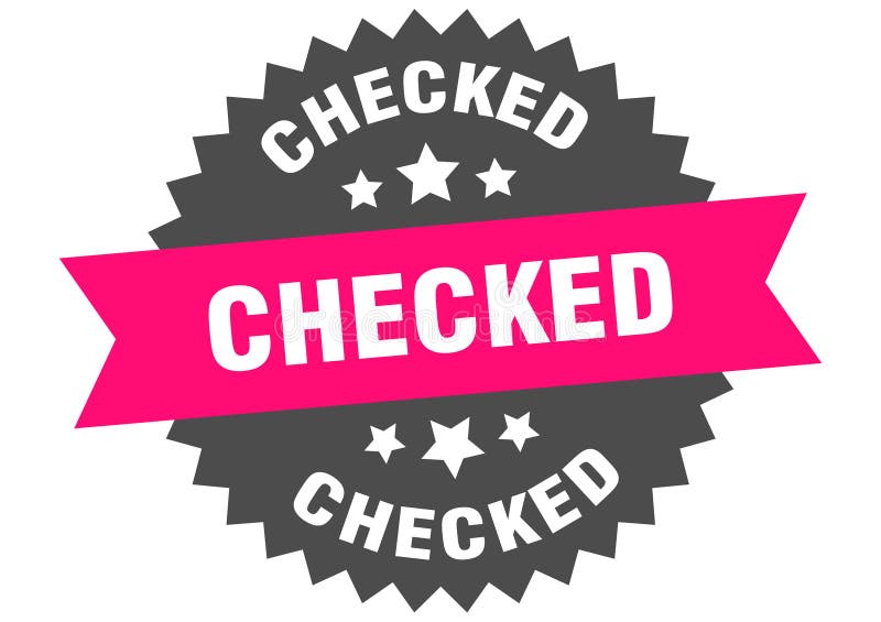 Checked. Checked Round Pink Label Isolated on Transparent Background ...