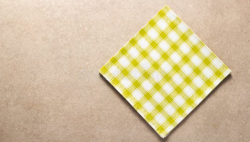 Checked Tablecloth at Stone Surface of Table. Top View of Cloth Napkin ...