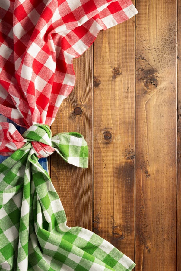 Checked Tablecloth at Wooden Table Stock Photo - Image of cookery ...