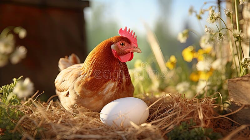 Checken Hen in a Straw Nest with an Egg Stock Image - Image of nest ...