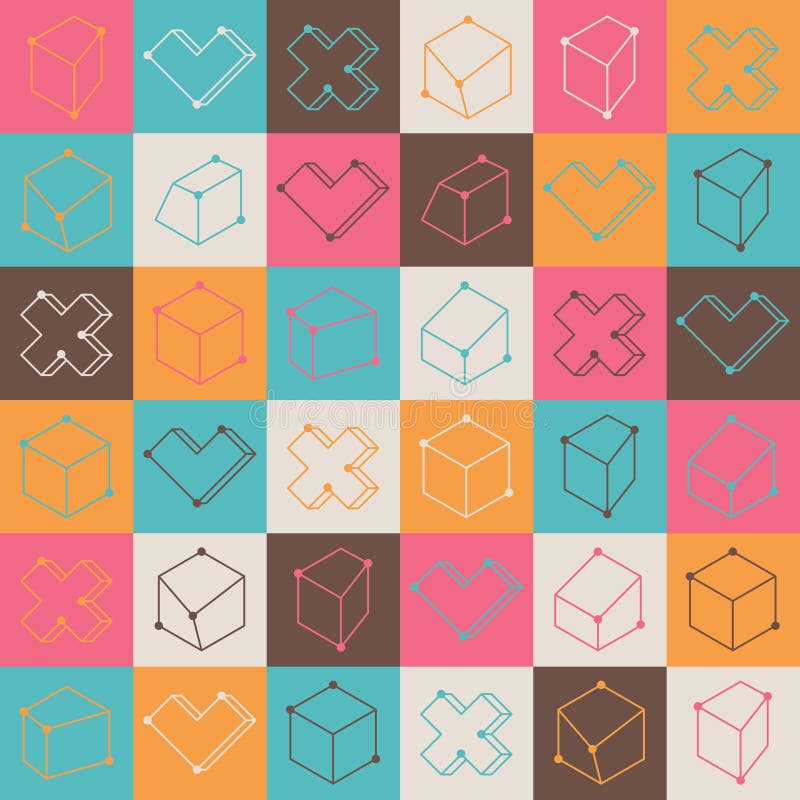 Checker Pattern with Geometric Shapes Stock Vector - Illustration of ...