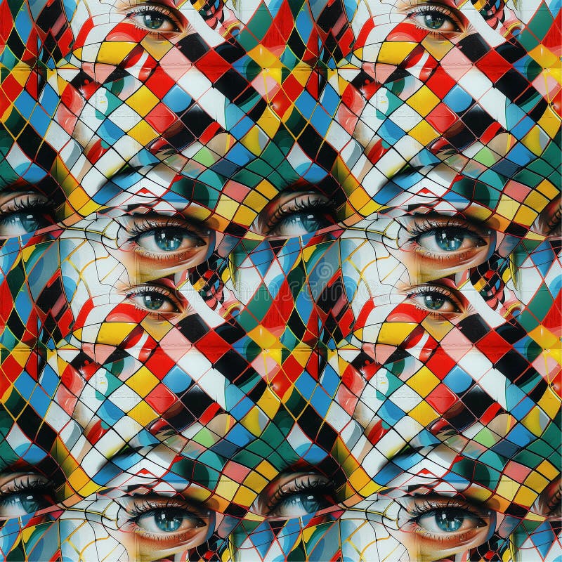 Checker Pattern and Unsettling Psychedelic Eyes of a Woman, Creating an ...