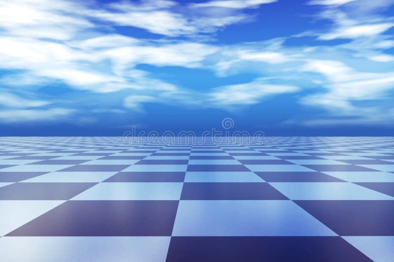 Checkerboard Abstract Landscape Background with Blue Cloudy Sky, Empty ...