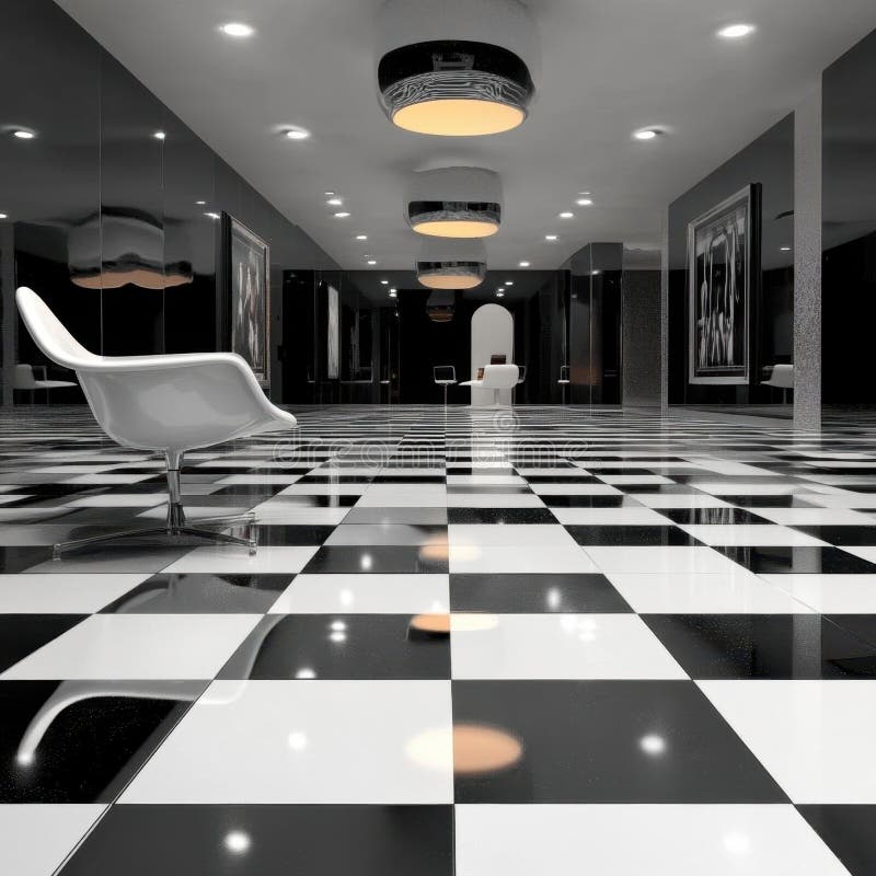 Checkerboard Floor in Black and White Lobby Stock Illustration ...
