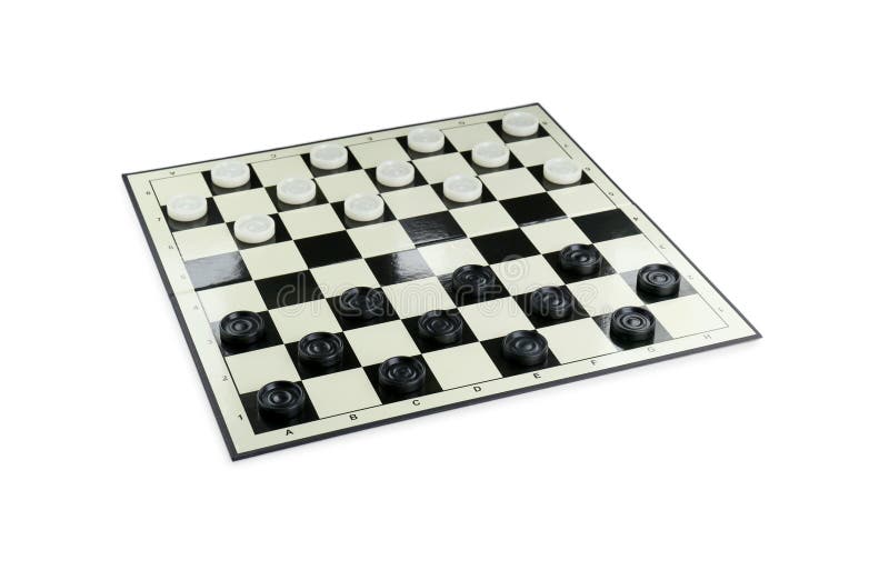Checkerboard with Game Pieces Isolated on White, Top View Stock Photo ...