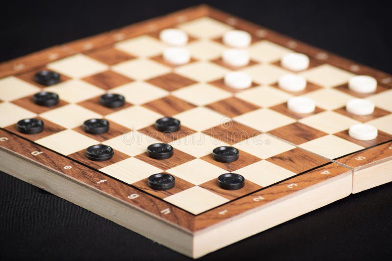 Checkerboard with Light and Dark Pieces. Game Concept. Board Game ...