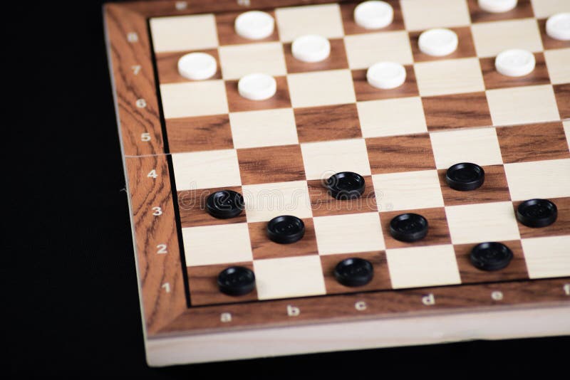 Checkerboard with Light and Dark Pieces. Game Concept. Board Game ...
