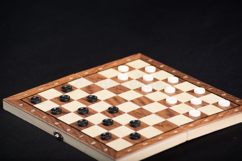 Checkerboard with Light and Dark Pieces. Game Concept. Board Game ...