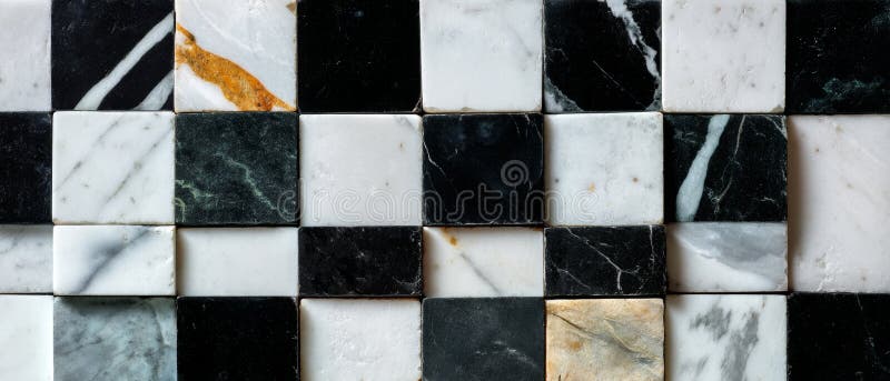 Checkerboard Marble Mosaic with Alternating Black and White Polished ...