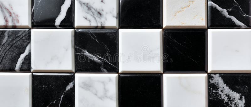 Checkerboard Marble Tile Pattern with Glossy Black and White Squares ...