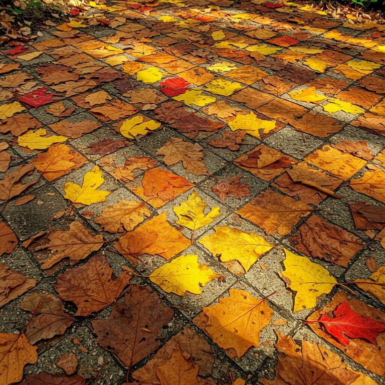 A Checkerboard Pattern of Autumn Leaves Arranged in an Alternating ...