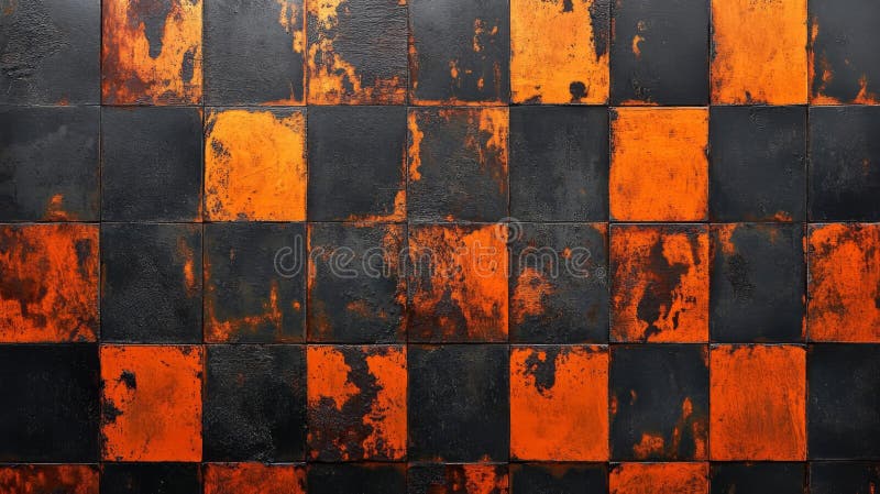Checkerboard Pattern of Black and Orange Tiles with a Rusty Finish ...