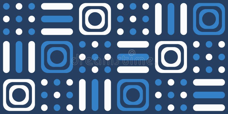 Checkerboard Pattern of Blue Squares, Dots, Triple Lines. Stock Vector ...