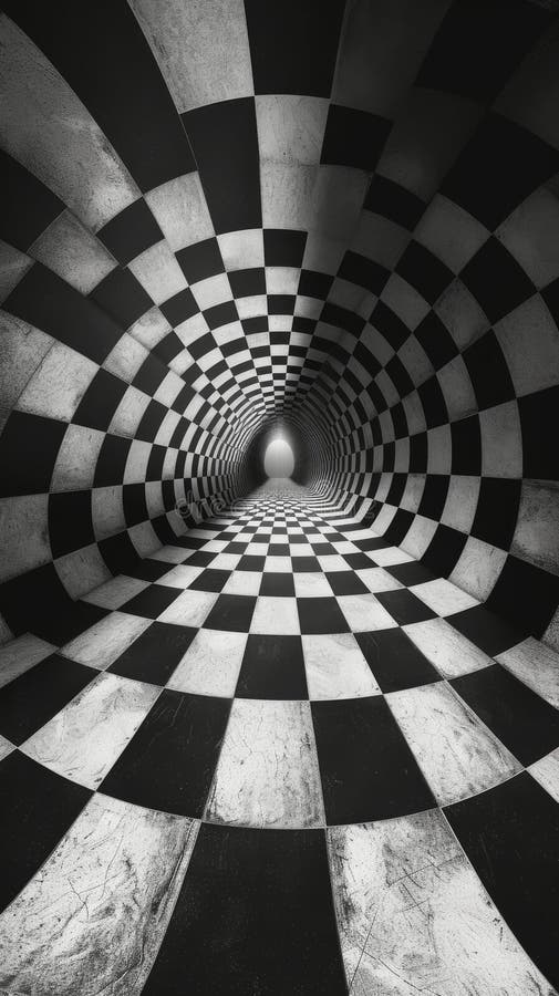 Checkerboard Pattern Optical Illusion Tunnel with Black and White Tiles ...