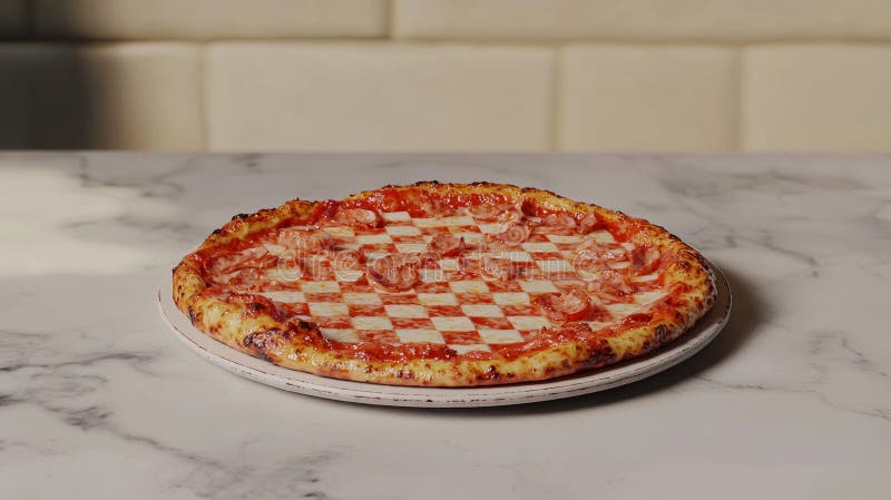 Checkerboard Pattern Pizza in Minimalistic 3D Rendering Stock ...