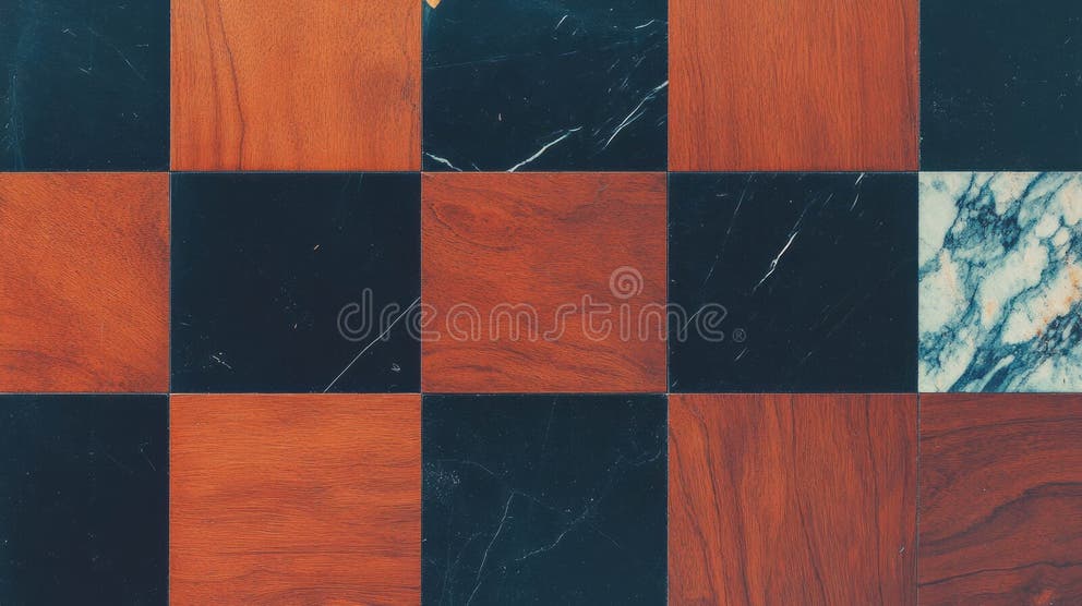 Checkerboard Pattern with Wood and Marble Tiles for Interior Design and ...