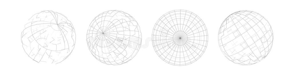 Checkerboard and Wireframe Spheres on White Background Stock ...