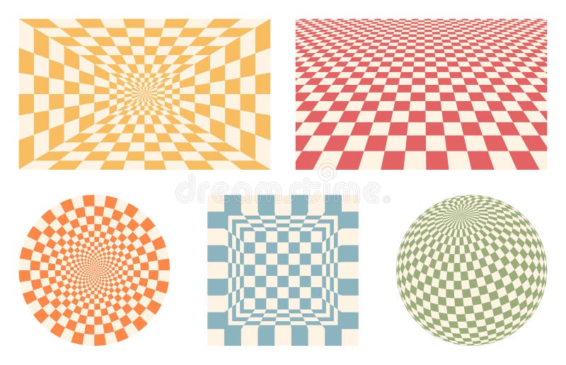 Checkered Background in Perspective. Set of Abstract Vector Patterns ...