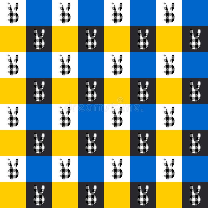 Checkered Print. Trendy Seamless Pattern with Rabbit or Hare Silhouette ...