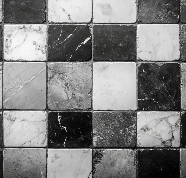 A Checkered Black and White Tile Pattern is Displayed on a Marble Chess ...