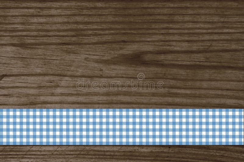 Checkered Blue Tablecloth on Old Brown Wooden Table Stock Image - Image ...