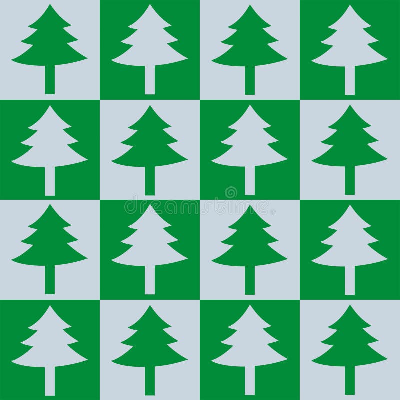 Christmas Tree on White and Green Checkerboards Seamless Pattern. Stock ...