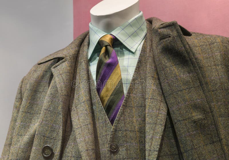 Checkered Coat & Suit with Striped Tie Stock Photo - Image of city ...