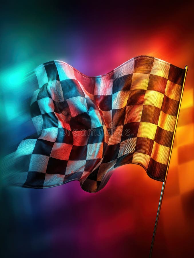 Glowing Checkered Flag Waving Energetically on a Vibrant Gradient ...