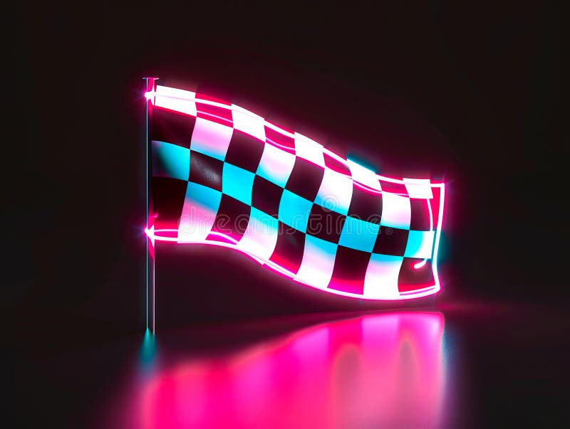 A Checkered Flag with Neon Lights Stock Image - Image of light, neon ...
