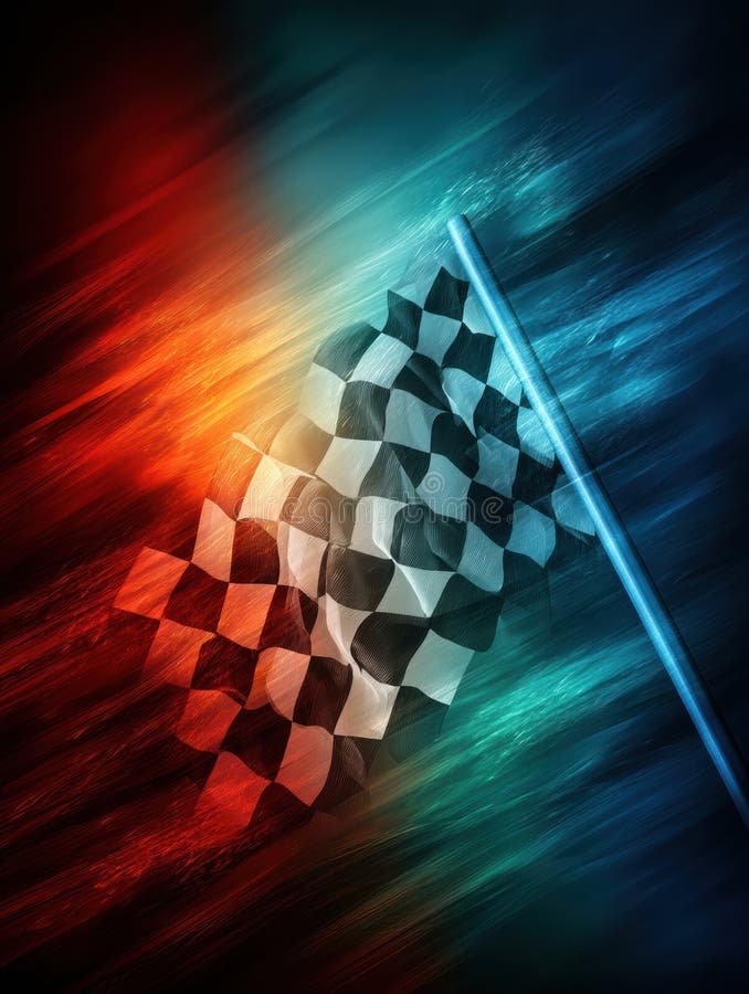 Glowing Checkered Flag Waves Dynamically Against a Bold Gradient ...