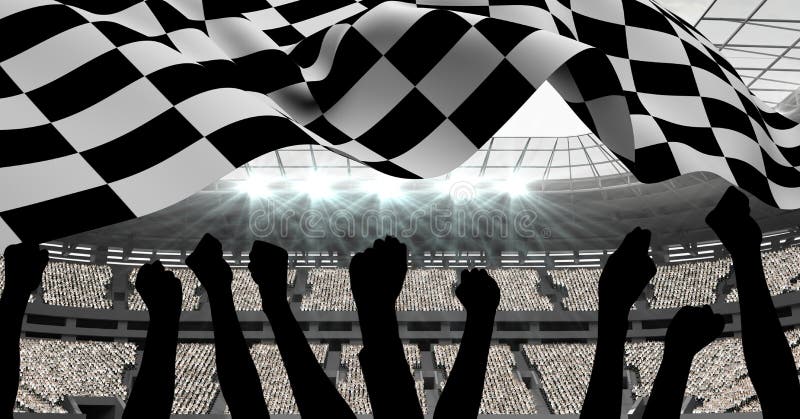 Checkered Flag Waving in Stadium Stock Photo - Image of silhouette ...